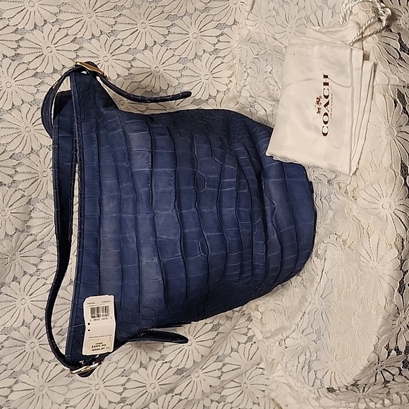 Coach | Bags | Coach Blue Denim Leather Embossed Bucket Handbag | Poshmark